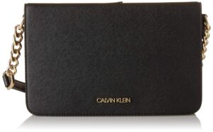 calvin klein hayden saffiano organizational crossbody, black/gold