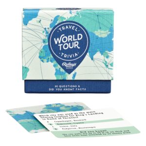 ridley's world tour travel trivia card game – trivia game for adults and kids – 2+ players – includes 80 questions and bonus facts – fun quiz cards, makes a great gift, 1 ea