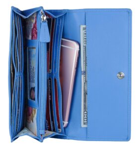 mou meraki women rfid blocking real leather bifold wallets for women-shield against identity theft (blue)