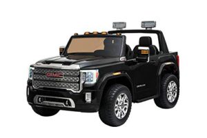 dakott gmc sierra denali hd two seater 12 volt ride-on truck w/ 2.4g remote control, led lights, horn, music, mp3/usb, storage box, spring suspension, electric vehicle for kids .