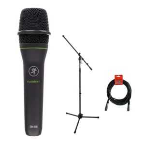 mackie em-89d element series dynamic vocal microphone with tripod microphone stand & xlr cable bundle