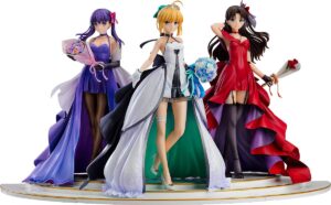 fate stay night 1/7 scale figure collection saber, rin tohsaka and sakura matou ~15th celebration dress ver.~ premium box