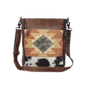 womens enchanting shoulder bag - aztec print canvas and fur-on hide