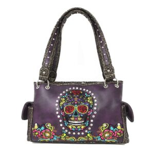 western women's artistic flora embroidery skull handbag in 3 colors g939suk-d (purple)