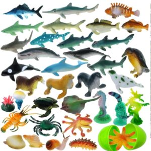 giftexpress ocean sea creatures/animals toy figures, 36 pcs mini assorted under the sea life realistic figures, educational toy, easter egg filler, cupcake topper, aquarium decorations