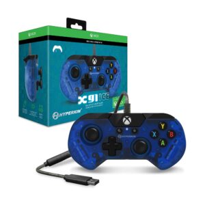 hyperkin x91 ice wired controller for xbox one/windows 10 pc (pacific blue) - officially licensed by xbox - xbox one