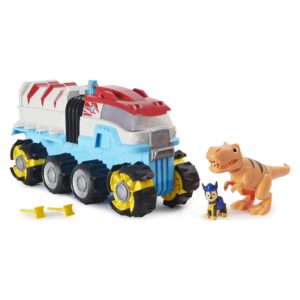 paw patrol, dino rescue dino patroller motorized team vehicle with exclusive chase and t. rex toy figures