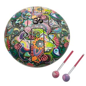 india meets india steel tongue drum [om design], 10 inches drum w/ 8 notes, steel percussion drum with 2 mallets & carry bag, steel drum for meditation & yoga - multicolor