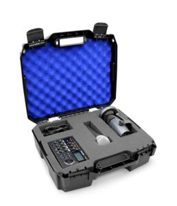 casematix 17 inch mobile podcast station travel case fits mixers, microphones, laptops and cables with dual customizable foam layers - case only with blue foam