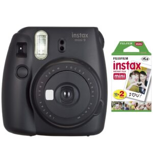 fujifilm instax mini instant camera (dark black) with film twin pack bundle (2 items) (fuji8152)