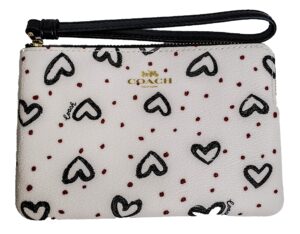 coach crossgrain leather corner zip wristlet with crayon hearts (chalk pink multi/black/gold)