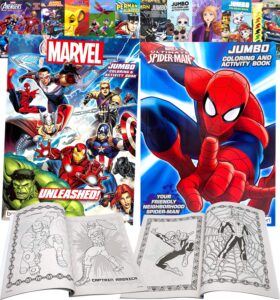 marvel superheroes avengers, spiderman ultimate fun arts crafts coloring and activity sticker books gift set, perforated paper - healthy educational play, for kids girls boys toddlers