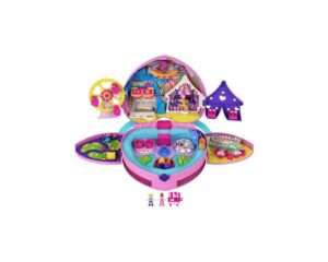 polly pocket 2-in-1 travel toy playset with 2 micro dolls & ice cream cart accessoory, tiny is mighty theme park backpack compact