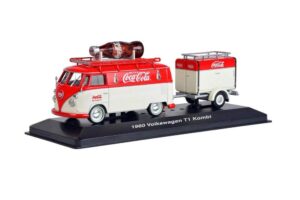 1960 volkswagen t1 kombi van with trailer, coca-cola - motorcity classics 443060 - 1/43 scale diecast model toy car