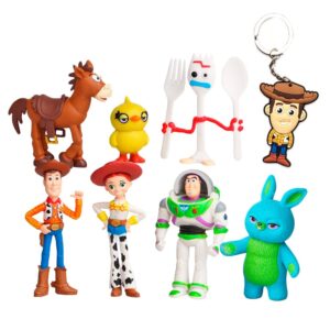 pantyshka toy story toys – set of 7 action figures with woody, buzz and jessie – premium animated collection with keychain included – fun party supplies for toddlers – cake topper set for birthday