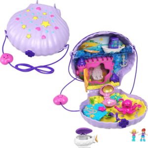 polly pocket travel toy with micro dolls & accessories, mermaid 2-in-1 seashell purse playset (amazon exclusive)