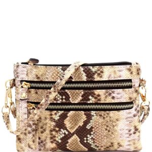 trendeology multi pocket soft faux leather wristlet small wristlet crossbody bag for travel (1snake taupe)