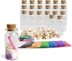 upper midland products sand art wishing bottles, bulk sand art she shell set, 20 glass bottles, 50 seashells, 7 color sand, 20 letter paper, 3 funnels