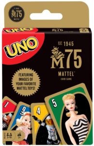 mattel games uno 75th anniversary card game with 112 cards & instructions for players 7 year olds & up, gift for kid, family & adult game night