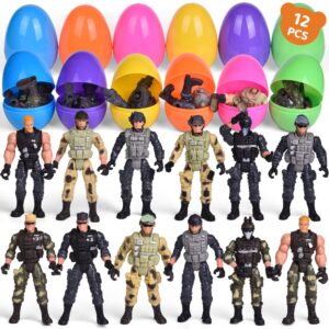 fun little toys 12pcs easter egg with army men realistic army ranger action figures, easter stocking stuffers, easter basket stuffers