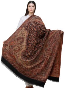 exotic india reversible jamawar shawl with woven paisleys - color caviar black