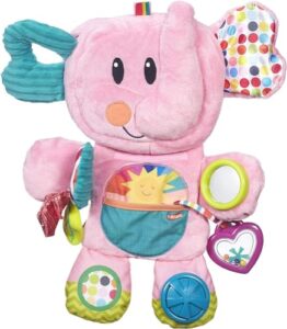 playskool fold 'n go elephant stuffed animal tummy time toy for babies 3 months and up, pink (amazon exclusive)