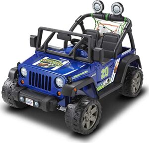 power wheels ride-on toy gameday jeep wrangler battery-powered vehicle with sounds, sports net & 3 balls, preschool kids ages 3+ years​