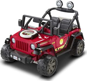 power wheels ride-on toy bbq fun jeep wrangler battery-powered vehicle with sounds, pretend grill & 5 food pieces, preschool kids 3+ years​