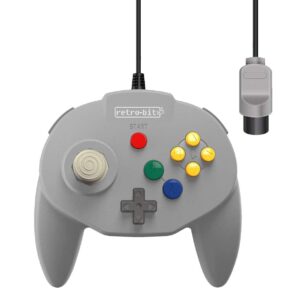 retro-bit tribute 64 wired n64 controller for nintendo 64 - original port - (classic grey)