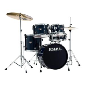 tama imperialstar ie58c 5-piece complete drum set with snare drum and meinl cymbals - dark blue