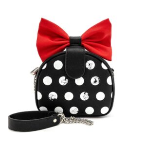 loungefly x disney minnie mouse polka dot big red bow crossbody bag (one size, black/white/red)