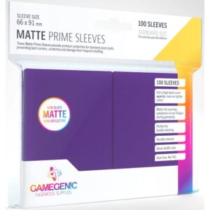 matte prime standard-sized card sleeves | 100 pack of 66 mm by 91 mm card sleeves | premium quality card game holder | use with tcg and lcg games | purple color | made by gamegenic