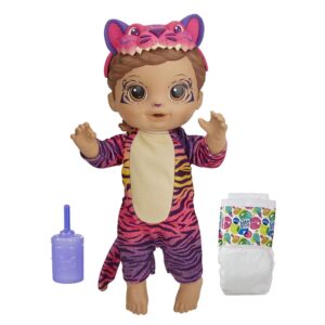 baby alive rainbow wildcats doll, tiger, accessories, drinks, wets, tiger toy for kids ages 3 years and up, brown hair (amazon exclusive)