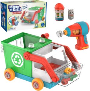 educational insights design & drill bolt buddies recycling truck toy, take apart toy with electric drill toy, stem toy, gift for boys & girls, ages 3+