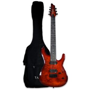 tario 7 string electric guitar bolt_on maple neck poplar wood body (burl poplar top body)