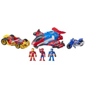 marvel super hero adventures figure and jetquarters multipack, 3 action figures and 3 vehicles, 5-inch toys for kids ages 3 and up (amazon exclusive)