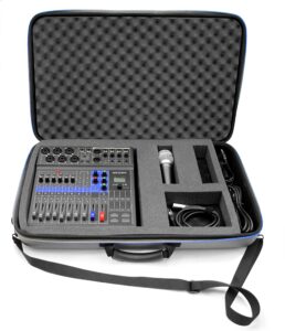 casematix music equipment mixer case compatible with zoom livetrak l-8 podcast mixer or podtrak p8 recorder and microphone accessories - includes dj equipment gig bag travel case only