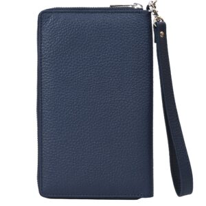 estalon women's leather wallet-rfid blocking zip around wristlet with mobile holder