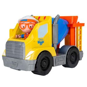 blippi cement truck - mini vehicle with freewheeling features including 2” character toy figure construction worker - imaginative play for toddlers and young kids