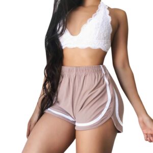 shakumy women elastic waist workout sport yoga shorts casual summer stretch striped running athletic lounge shorts hot pants