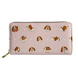 fancyprint pink cute beagle dog print womens girls long wallet zip around purse id card credit card holder organizer pouch bag