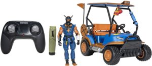 fortnite stinger wrap atk deluxe feature vehicle - 10 inch all terrain vehicle (stinger wrapped) with remote control, includes 4 inch copper wasp action figure and 1 power punch harvesting tool