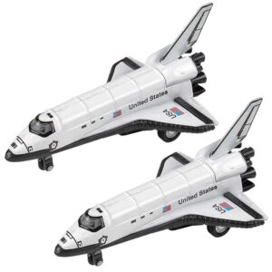 artcreativity diecast space shuttle with pullback mechanism, set of 2, diecast metal nasa space toys for boys, astronaut cake decorations, astronaut space theme party favors