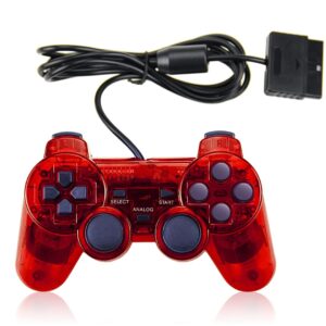 funcilit roll over image to zoom in wired controller for ps2, double shock vibration twin shock wired gamepad for sony playstation 2,red,2025