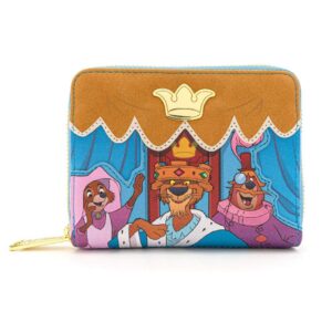 loungefly x disney robin hood archery tournament zip-around wallet (blue/tan multi, one size)