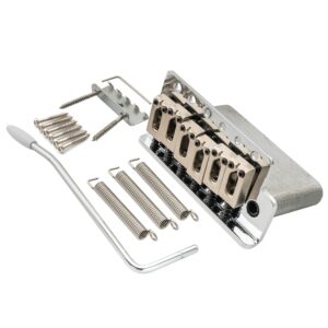 wilkinson 54mm 2-1/8 inch full block tremolo bridge pop-in arm 6 screws for squier/mexico fender/mij strat guitar, chrome