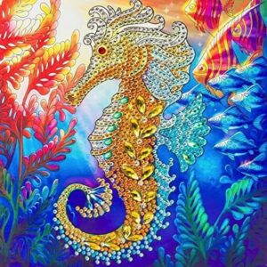 crystal art diamond painting card kit - seahorse- create your own 7"x7" card kit - for ages 8 and up