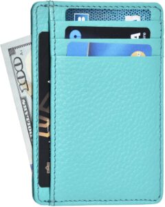 leather minimalist wallet for men & women rfid front pocket leather card holder wallets (light green, small)