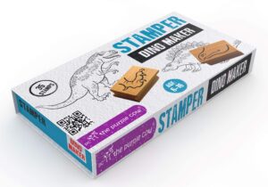 the purple cow - stamper - dino maker stamp kit for kids. paint stamper for arts and crafts. develop creativity with 35 stamps and an ink pad, for girls and boys ages 6 to 16.