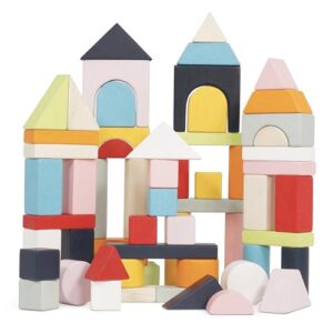 le toy van - educational wooden building blocks 60 piece set toy | montessori style shape & colour development toy - suitable for 12 months + (pl135)